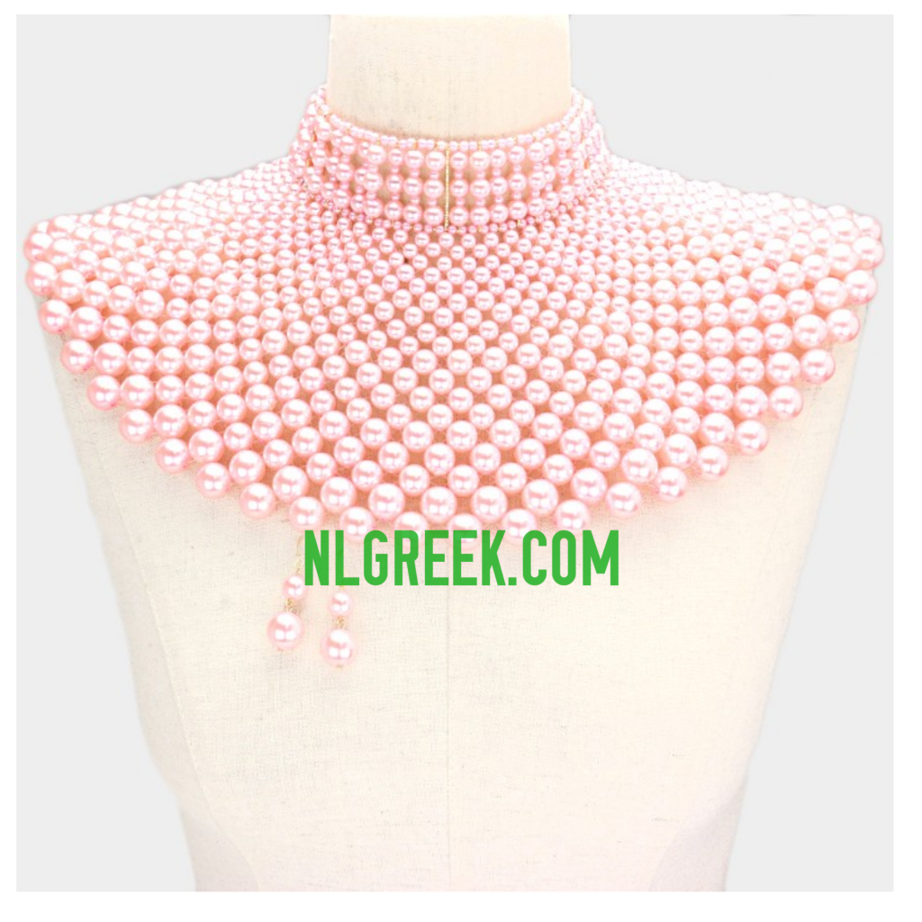 AKA Necklace - Pink Pearl Armor Bib Choker Necklace Set