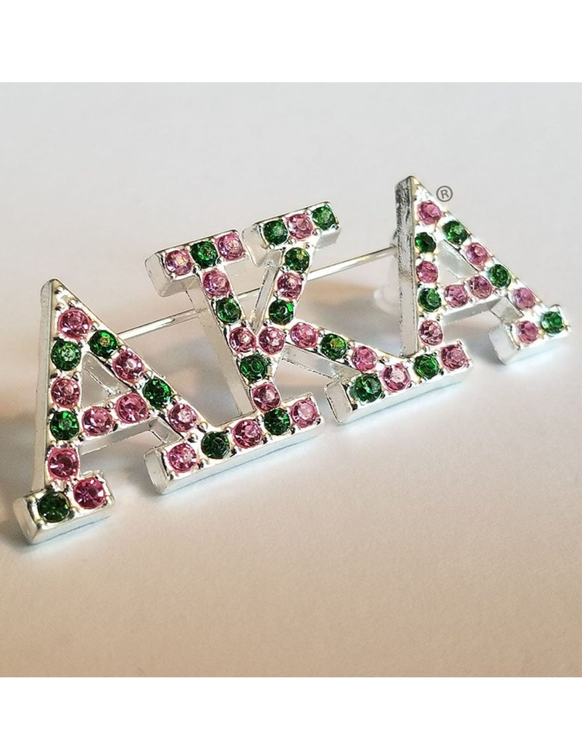 AKA Pin - Silver Letter - Pink & Green Mixed Sparkle Lapel Pin